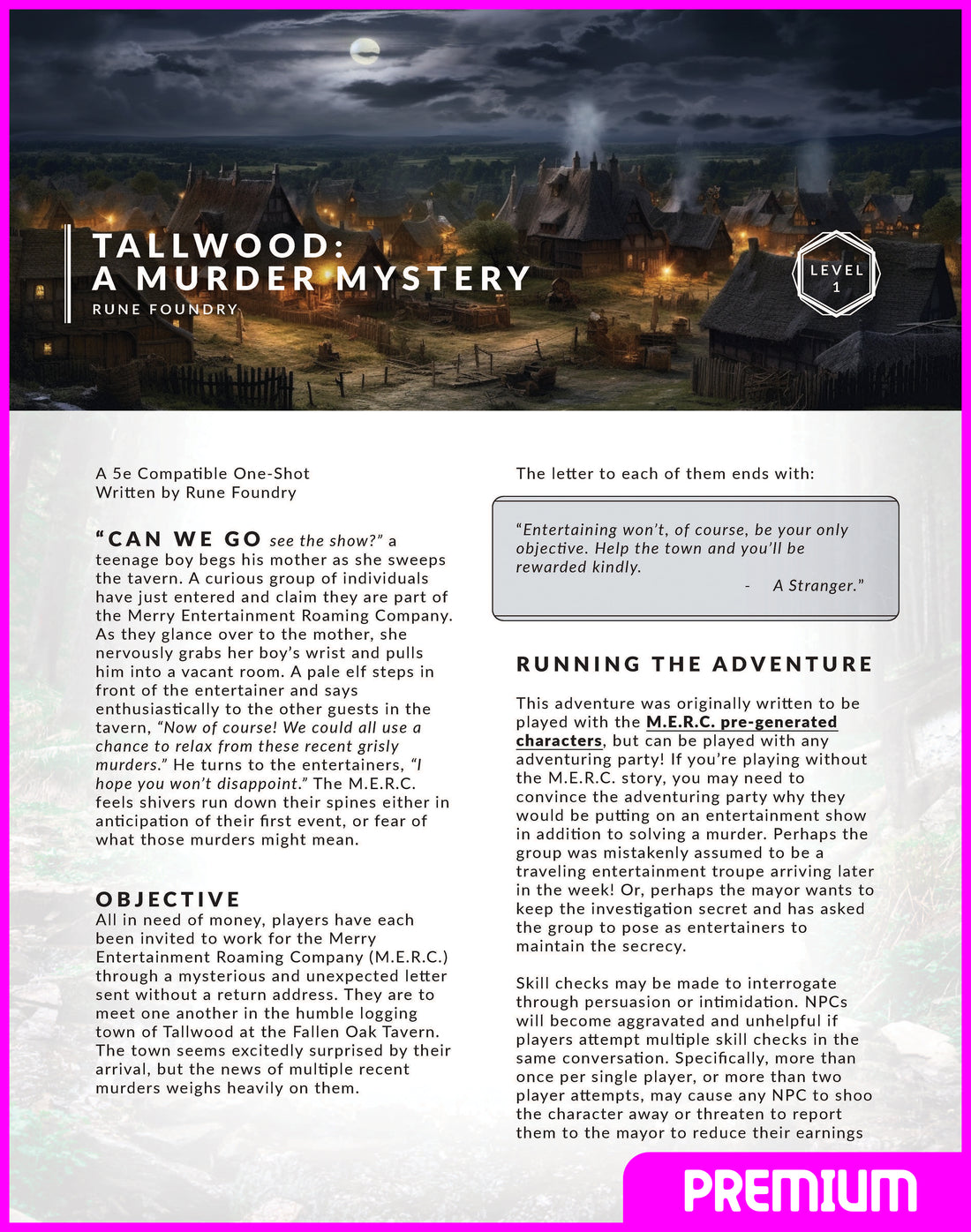 Tallwood: A DnD Murder Mystery, 5e One Shot Adventure | Rune Foundry
