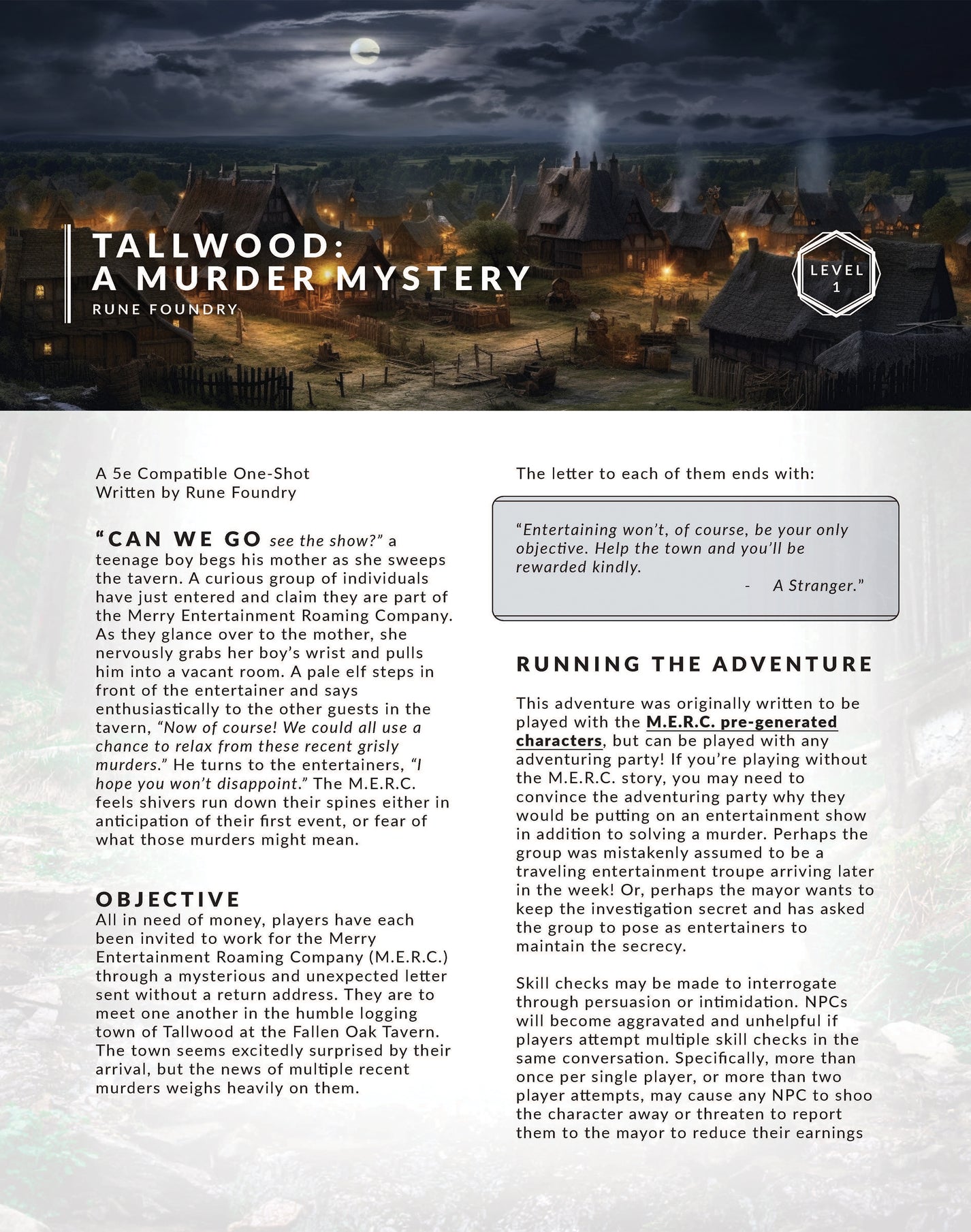 Tallwood: A DnD Murder Mystery, 5e One Shot Adventure | Rune Foundry