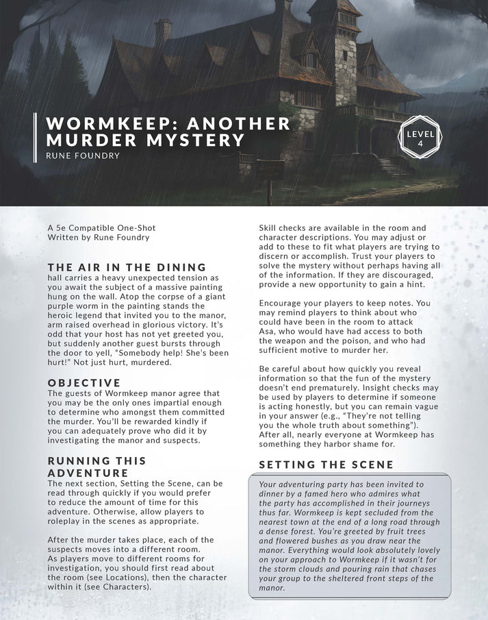 Wormkeep DnD Murder Mystery - One Shot 5e Adventure – Rune Foundry